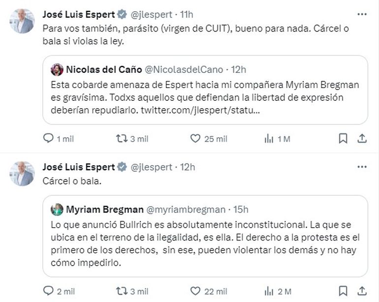 Las amenazas de José Luis Espert a dos diputados de la izquierda ...