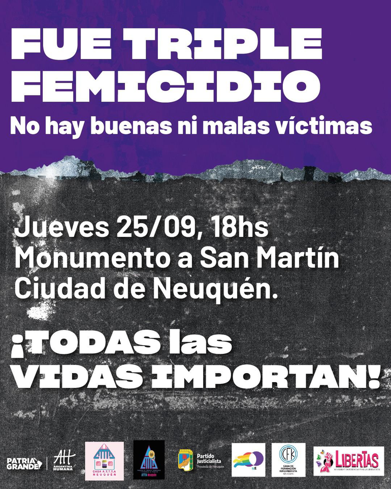 Convocan a una marcha en Neuquén por el triple femicidio de Florencio Varela