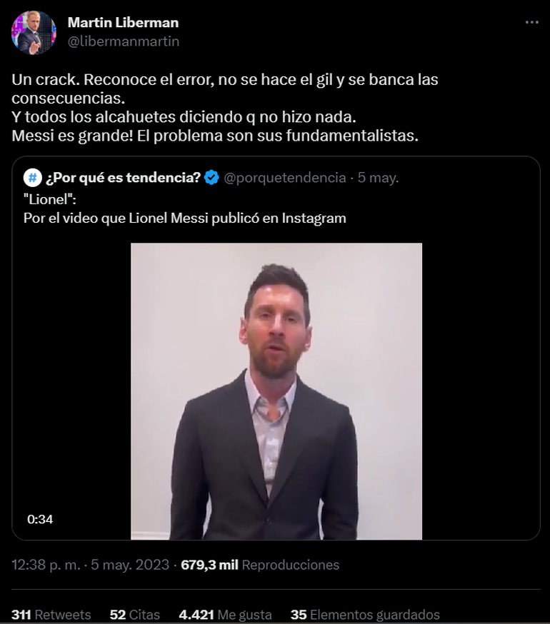 Martín Liberman fue con todo contra Lionel Messi y el PSG de cara al futuro