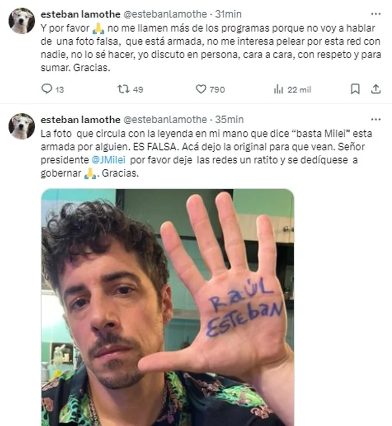Insólito cruce entre Esteban Lamothe y Javier Milei en redes