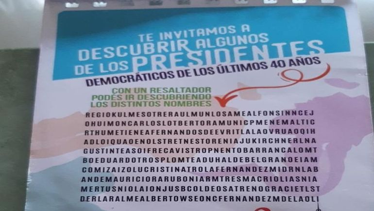 Encontraron un insulto a Cristina en una sopa de letras educativa