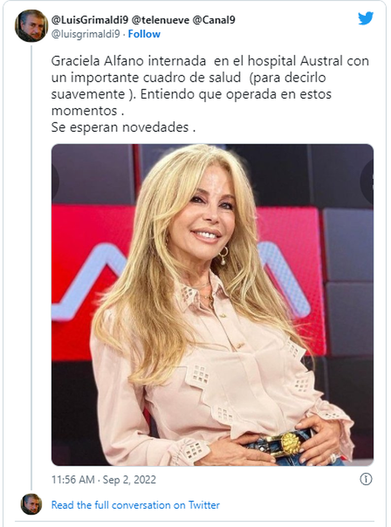 ¿De qué la operaron de urgencia a Graciela Alfano?