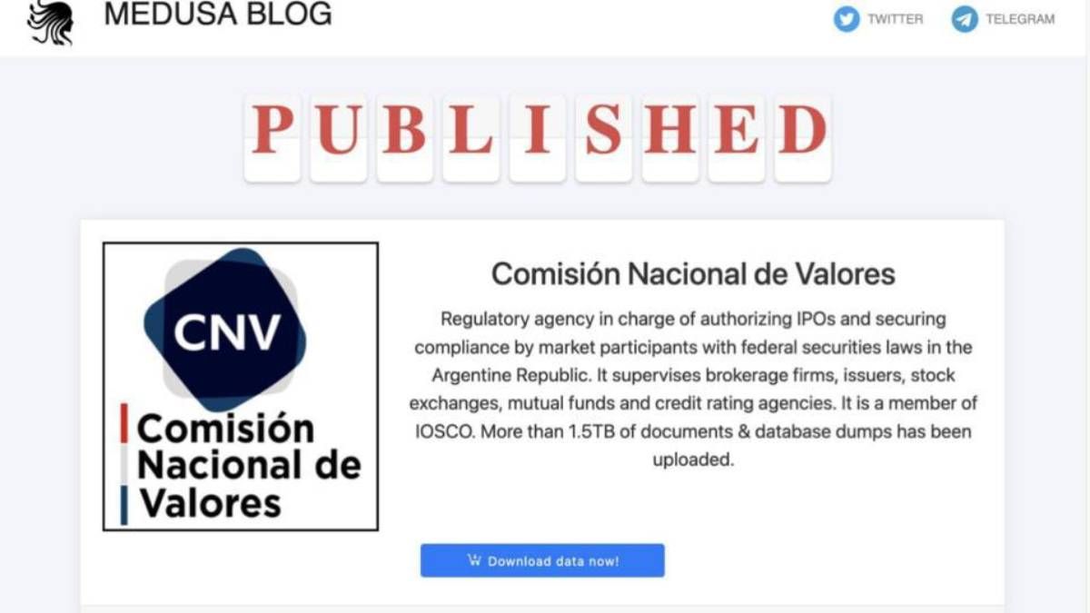 Hackeo a la CNV: el grupo Medusa publica los datos que robó