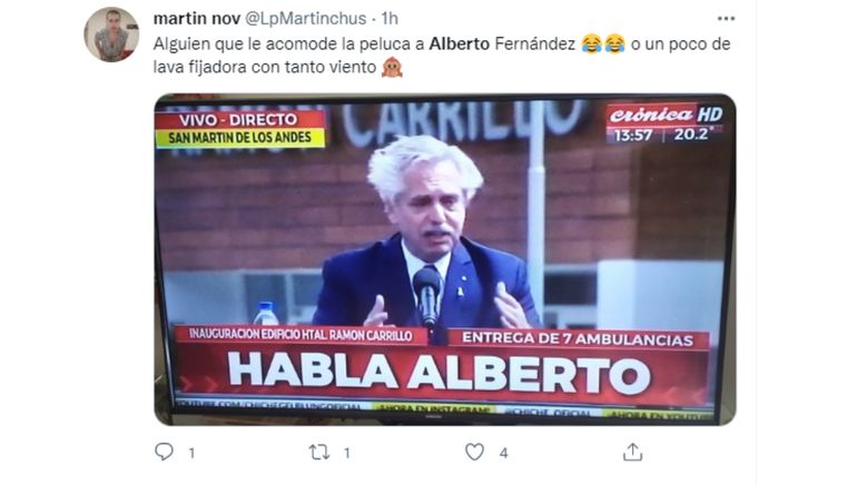 Otra vez el viento neuquino sorprendió al Presidente y hay memes